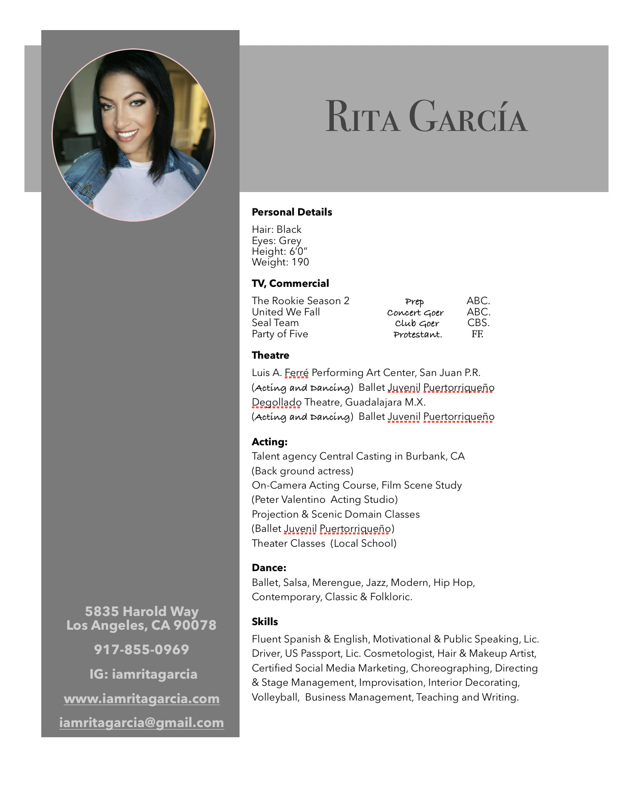 Resume Actress – Rita García